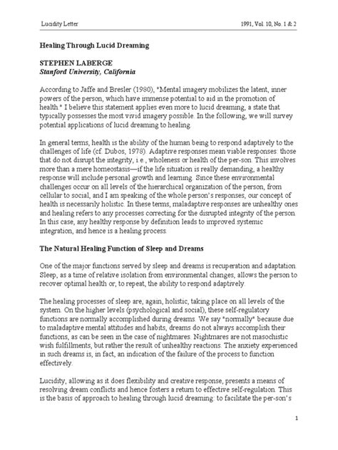 Stephen Laberge Healing Through Lucid Dreaming Pdf