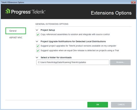 ASP.NET MVC VS Extension Options - Telerik UI for ASP.NET MVC