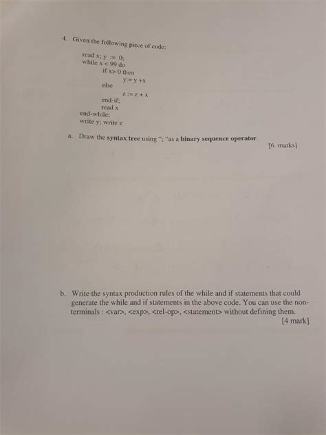 Solved 4 Given The Following Piece Of Code Read Xy0