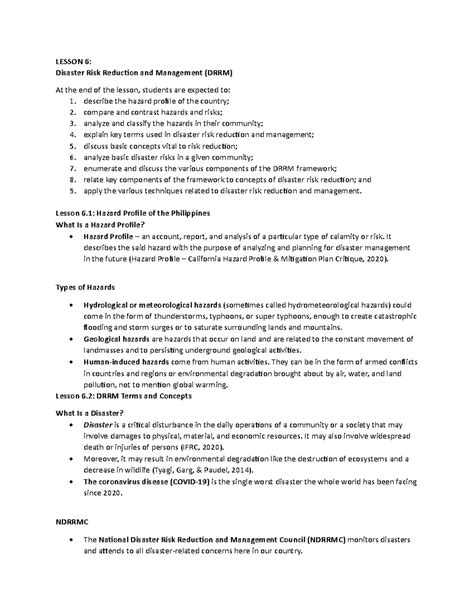 Lesson 6 Hazard Profile And Key Concepts In Disaster Risk Reduction