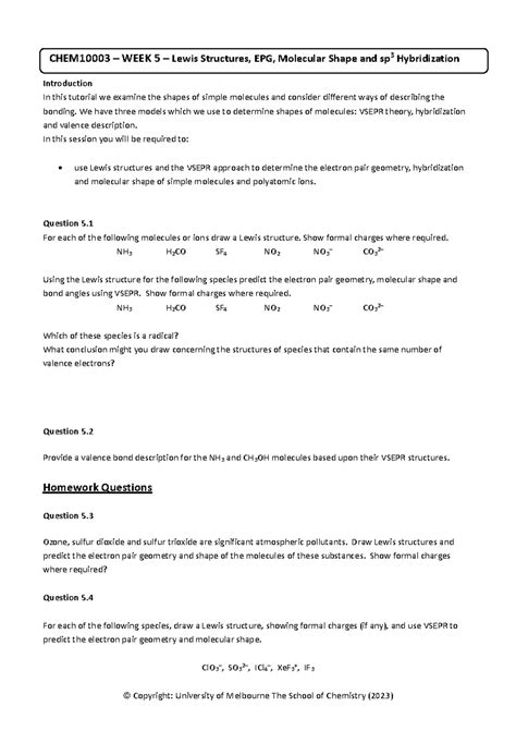 week 5 chem10003 tutorial questions s1 2023 © copyright university