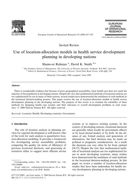 Pdf Use Of Location Allocation Models In Health Service Development Planning In Developing Nations