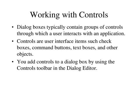 working with dialogs and controls ppt download