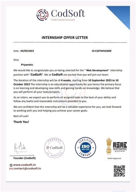 Starting A New Internship As A Web Developer At Codsoft Priyanshu Posted On The Topic