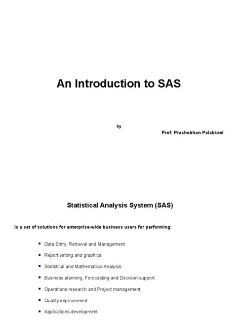 An Introduction To Sas Sas Environment And Concepts Of Libraries Pdf