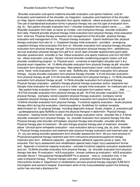 Fillable Online Myuea Shoulder Evaluation Form Physical Therapy