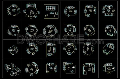 Cad Blocks Of Table And Sofa For Living Room