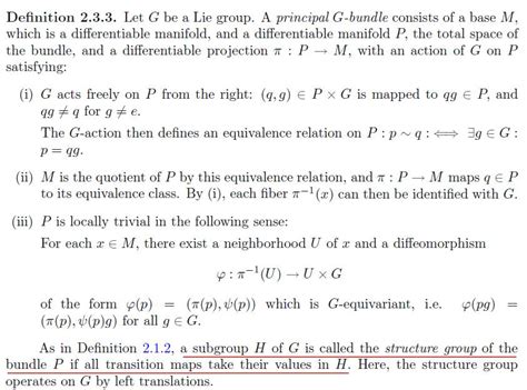 Differential Geometry Why The Structure Group Of Principal G Bundle Must Be Subgroup Of G