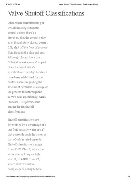 Valve Shutoff Classifications Overview Pdf Valve Hydraulics