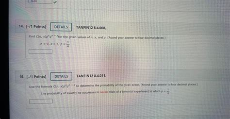 solved find c n x ρxqn−xfor the given values of n x and p