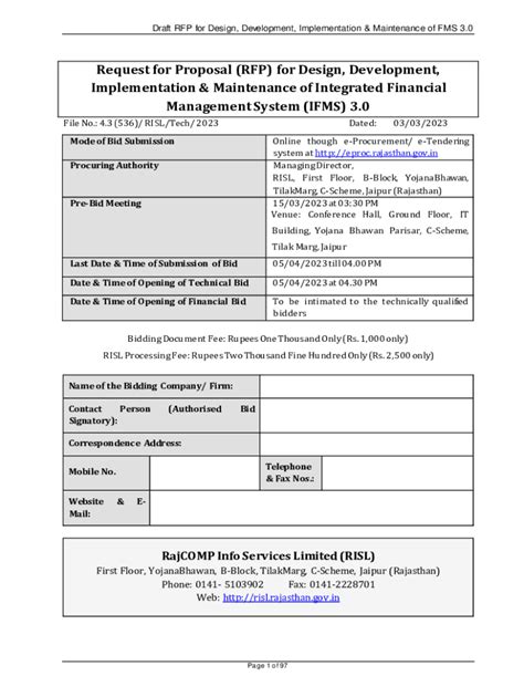 Fillable Online Risl Rajasthan Gov Writing An Rfp For Software Development Sample Fax