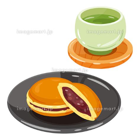 お茶と皿に盛られたどら焼きのイラスト素材 254657008 イメージマート
