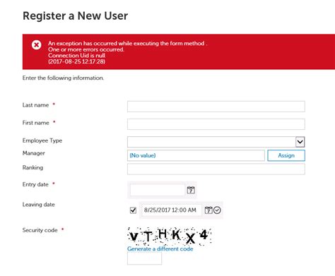 Web Portal An Exception Has Occurred While Executing The Form Method Forum Identity Manager