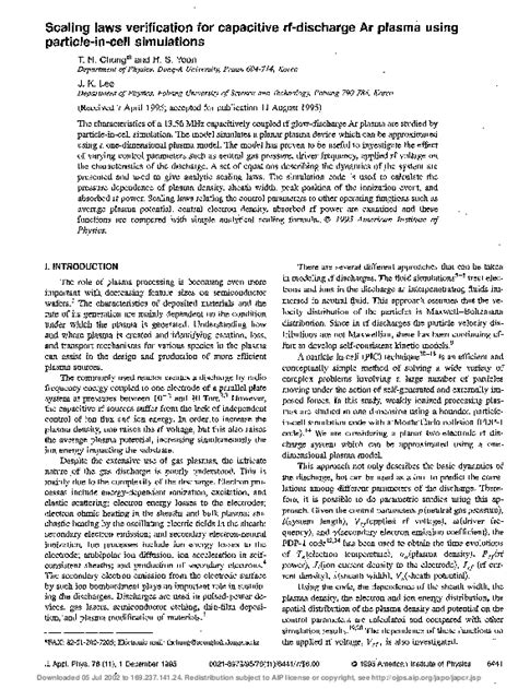 Pdf Scaling Laws Verification For Capacitive Rf‐discharge Ar Plasma Using Particle‐in‐cell