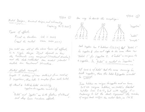 Handwritten Notes On Nested Designs And Sub Sampling 22s 158 Docsity
