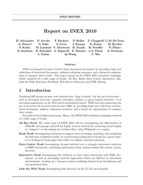 PDF Report On INEX 2010