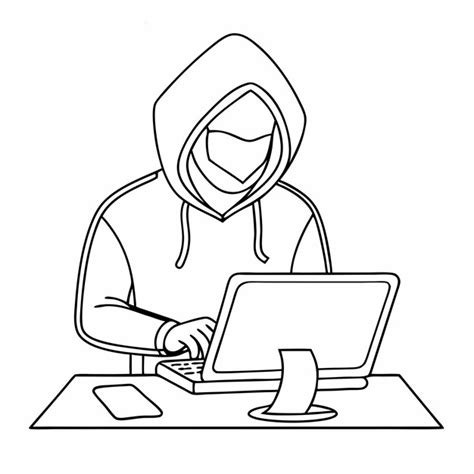 Single Line Drawing Of A Computer Hacker Stereotype In A Line Art