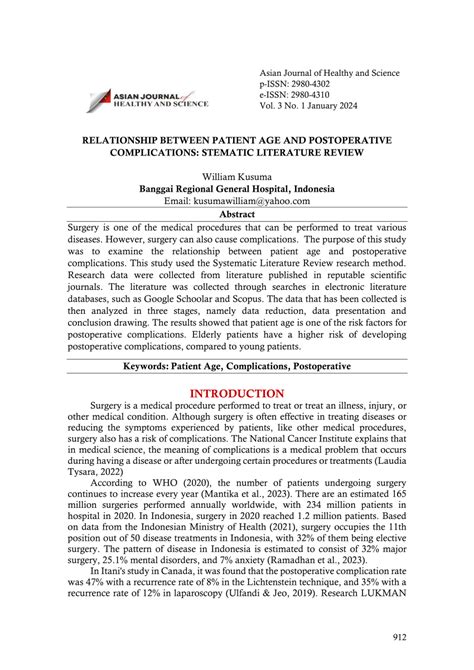 Pdf Relationship Between Patient Age And Postoperative Complications Stematic Literature Review