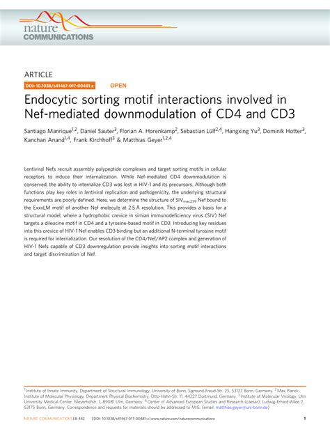 Pdf Endocytic Sorting Motif Interactions Involved In Nef Mediated