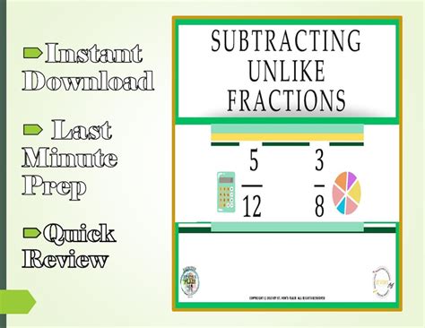 Subtracting Unlike Fractions Worksheet Fractions Printable Fractions Vocabulary Fractions