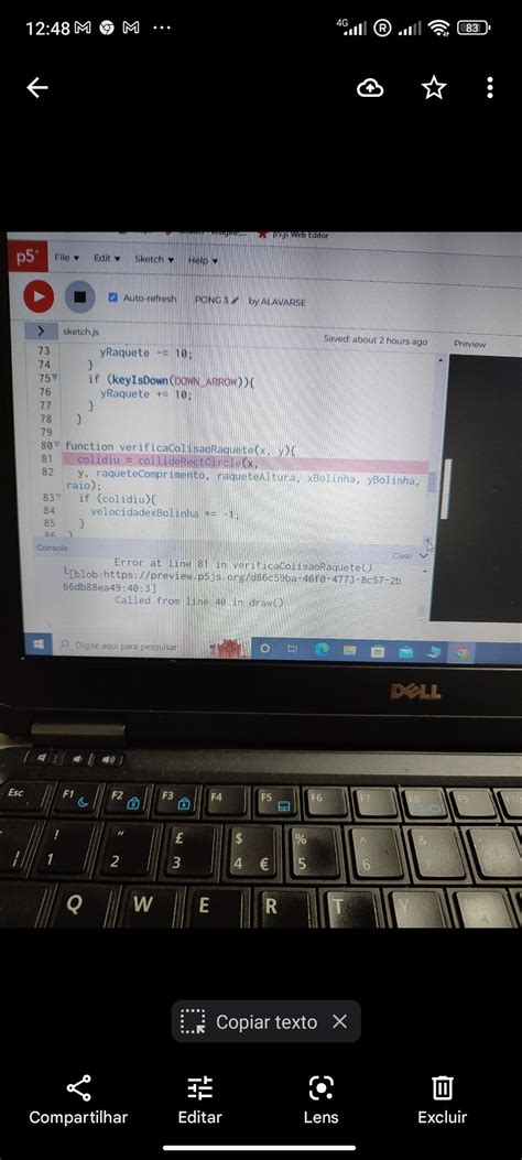 Erro em uma linha do código Lógica de programação Alura Cursos online de tecnologia