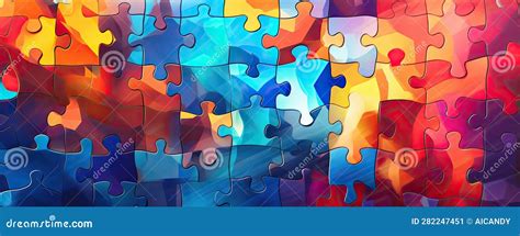 Abstract Background With A Mosaic Of Interconnected Puzzle Pieces In Vibrant Colors