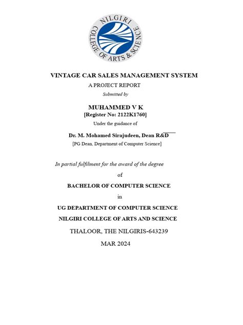 Vintage Car Project Report Pdf