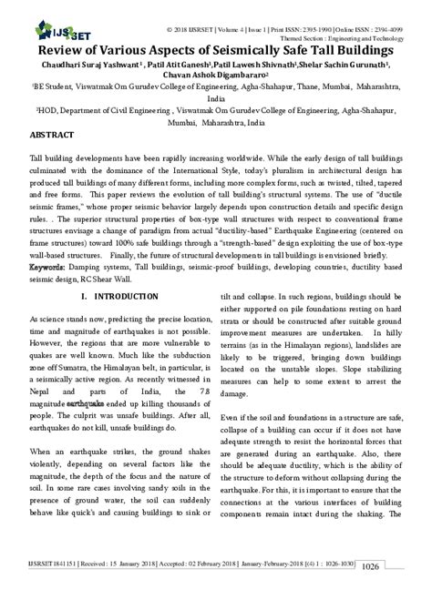 Pdf Review Of Various Aspects Of Seismically Safe Tall Buildings