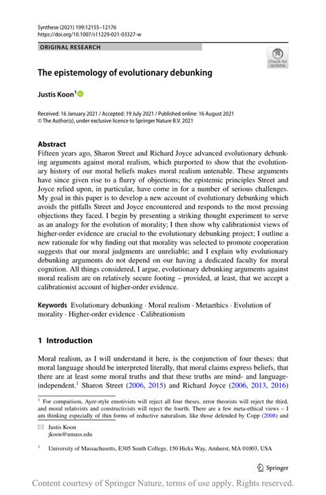 The Epistemology Of Evolutionary Debunking