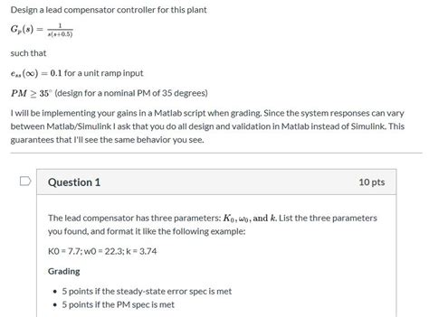 Solved Design A Lead Compensator Controller For This Plant Chegg Com