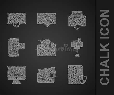 Set Envelope With Shield Mail Box Monitor And Envelope Mobile Delete And Check Mark Icon