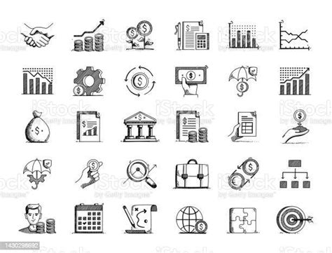 비즈니스 및 금융 손으로 그린 벡터 낙서 라인 아이콘 세트 그리기에 대한 스톡 벡터 아트 및 기타 이미지 그리기 저축 드로잉 Istock