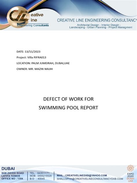 Report Of Defects For Swimming Pool Pdf