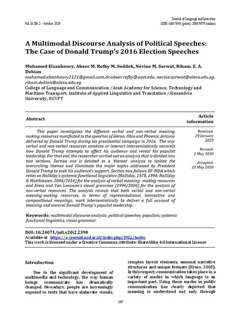 A Multimodal Discourse Analysis Of Polit Pdf Linguistics Nonverbal Communication