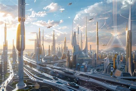Futuristic Cityscape With Hexagonal Patterns And Advanced