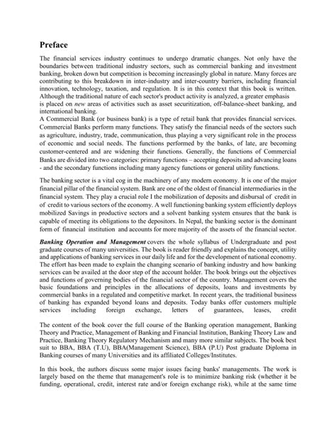 Banking Operations And Management Book Preface