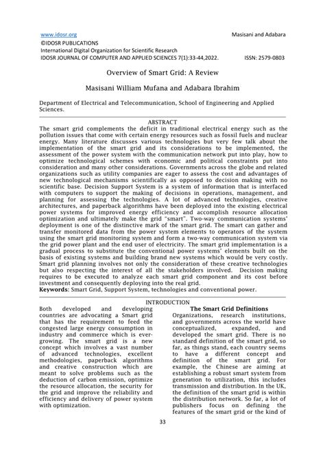 PDF Overview Of Smart Grid A Review