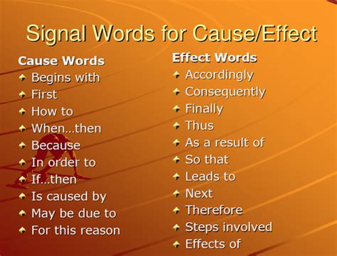 Cause And Effect Signal Words
