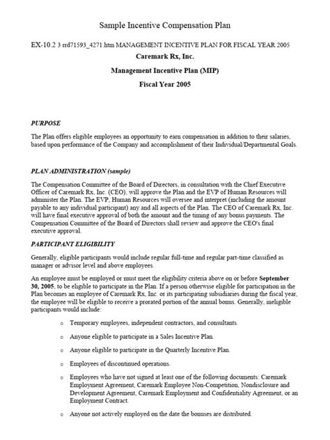 Incentive Plan Template Pdf Business Finance And Money Management