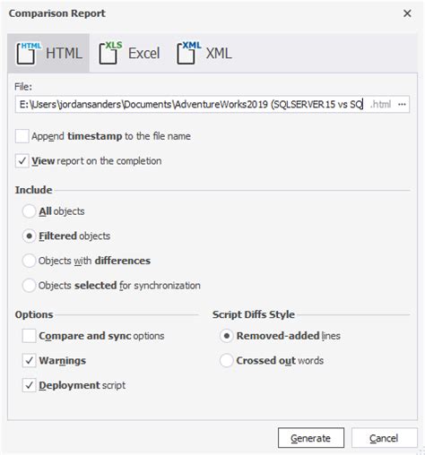 Generate A Comparison Report