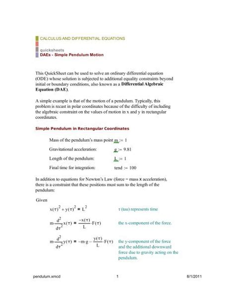 Differential Algebraic Equations To Solve For Simple