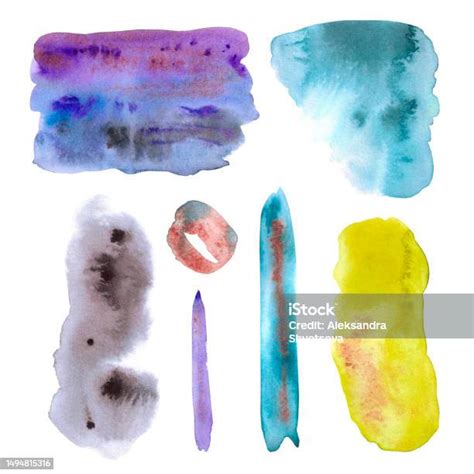 손으로 그린 수채화 세트는 흰색으로 분리된 추상적인 배경이다 엽서 스크랩북 배너에 사용할 수 있습니다 0명에 대한 스톡 벡터 아트 및 기타 이미지 Istock