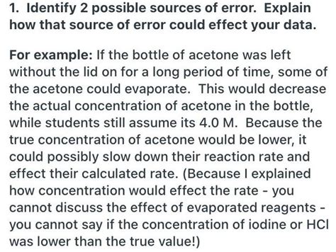 [answered] 1 identify 2 possible sources of error explain how that