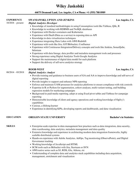 Digital Analytics Resume Samples Velvet Jobs