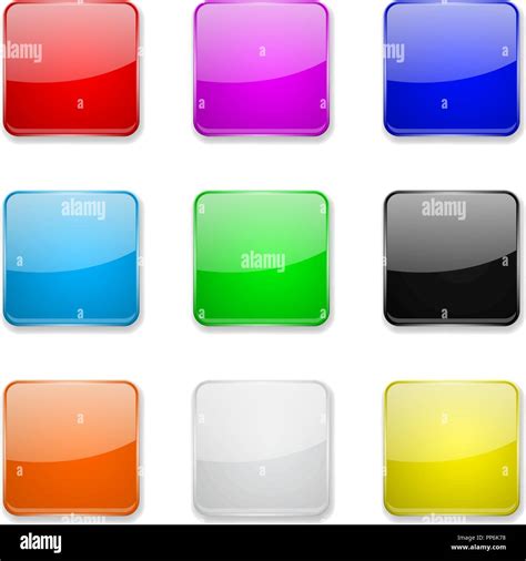 Square Glass Buttons Colored Set Of 3d Icons Stock Vector Image And Art