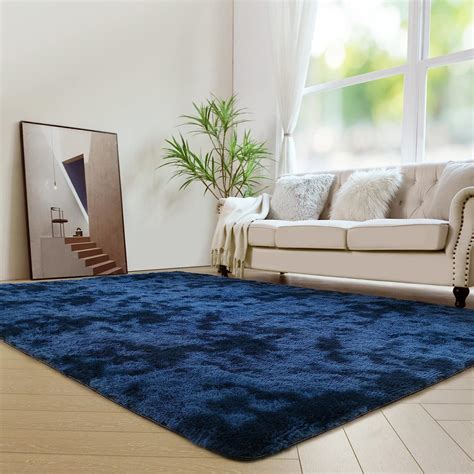 Duduta 6x9 Ft Navy Blue Rectangle Fluffy Rug Tie Dyed Shag