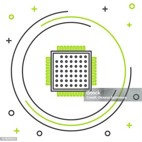 흰색 배경에서 격리된 라인 프로세서 아이콘입니다 Cpu 중앙 처리 장치 마이크로 칩 마이크로 회로 컴퓨터 프로세서 칩 다채로운