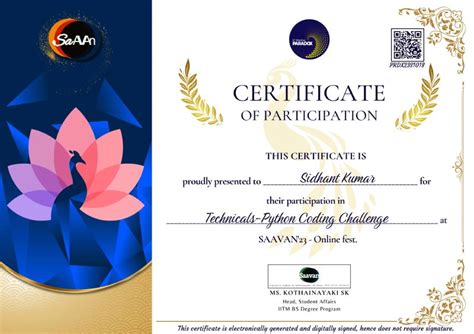 Delighted To Share That I Received A Certificate In The Python Coding Challenge By Iit Madras