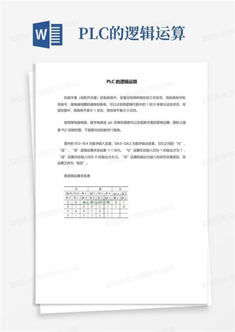Plc的逻辑运算word模板下载编号qxvmbdyj熊猫办公