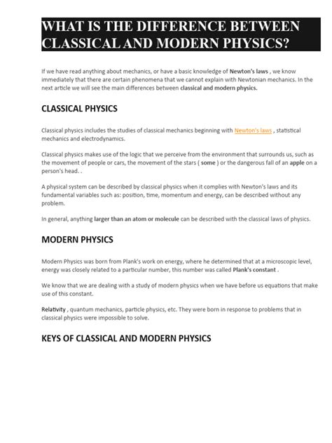 What Is The Difference Between Classical And Modern Physics Pdf